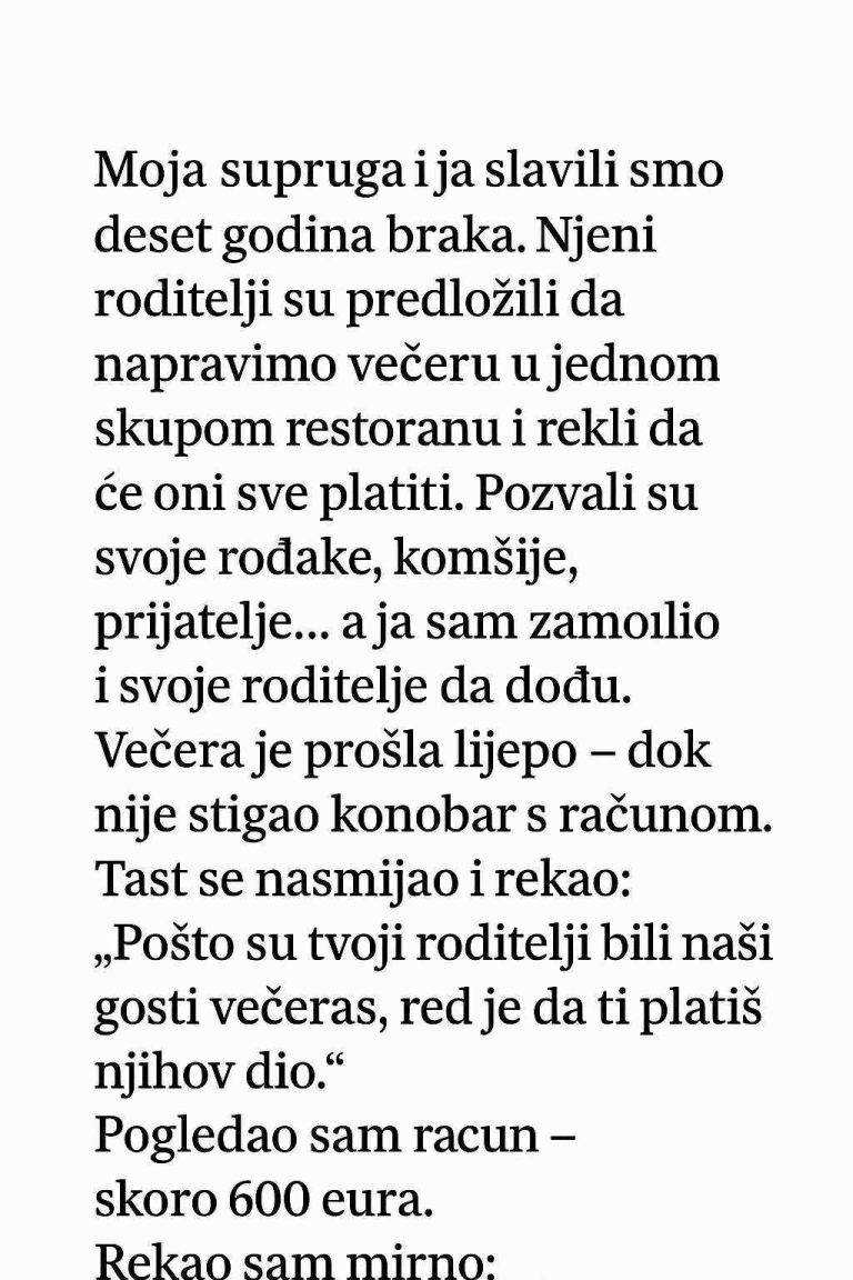 Moja supruga i ja slavili smo deset godina braka. Njeni roditelji su…