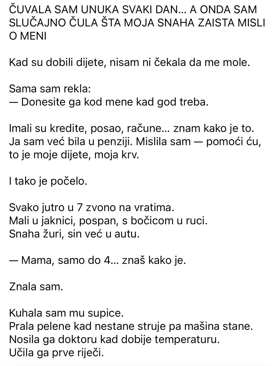 ČUVALA SAM UNUKA SVAKI DAN… A ONDA SAM SLUČAJNO ČULA ŠTA MOJA SNAHA ...