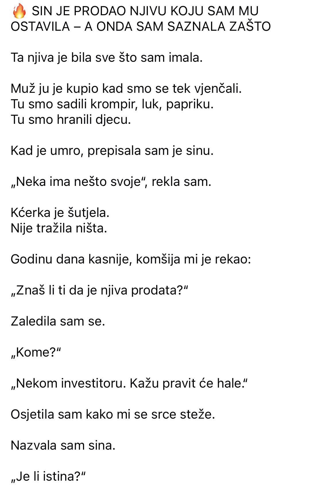 SIN JE PRODAO NJIVU KOJU SAM MU OSTAVILA – A ONDA SAM SAZNALA ZAŠTO